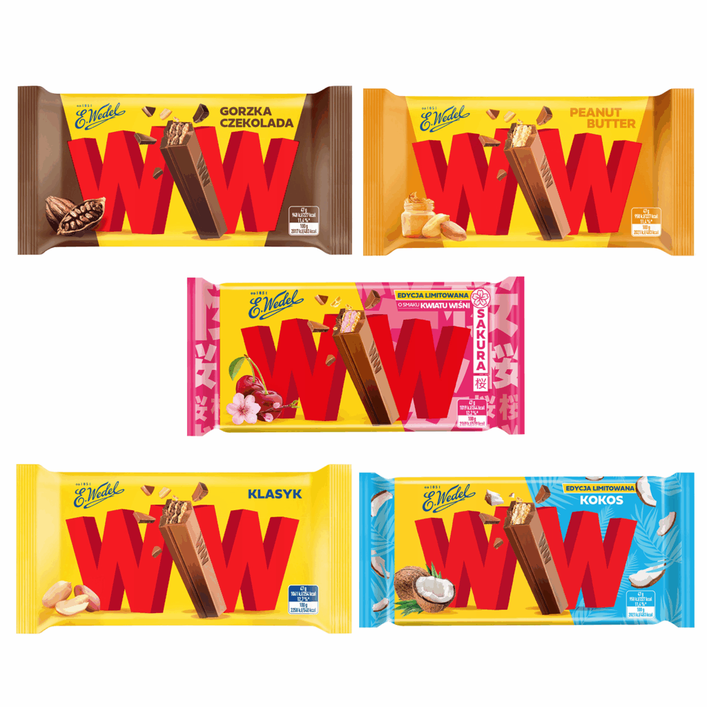 Wafelki WW E.Wedel SAKURA Kwiat Wiśni w czekoladzie mlecznej - baton 47 ...